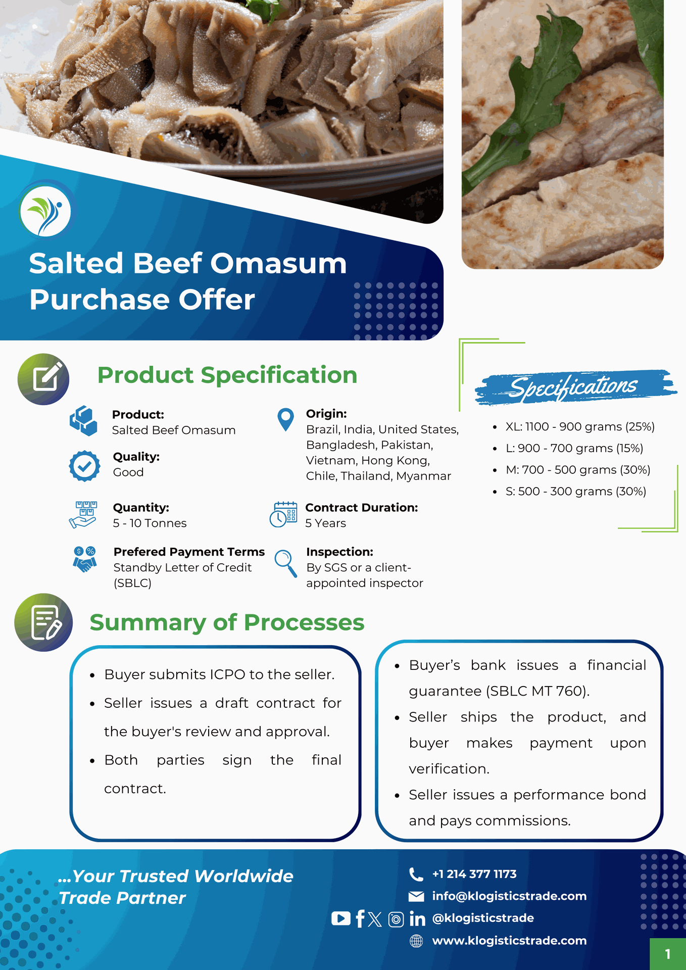 Salted Beef Omasum | Klogistics